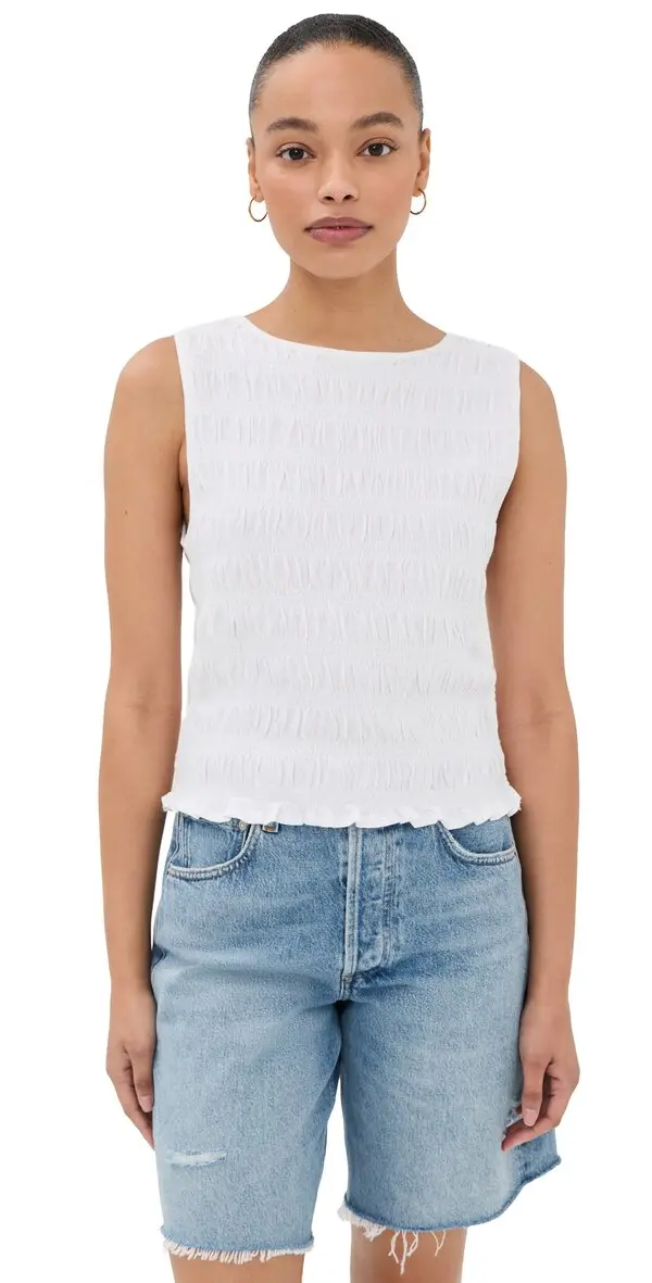 Madewell Smocked Boatneck Tank - White