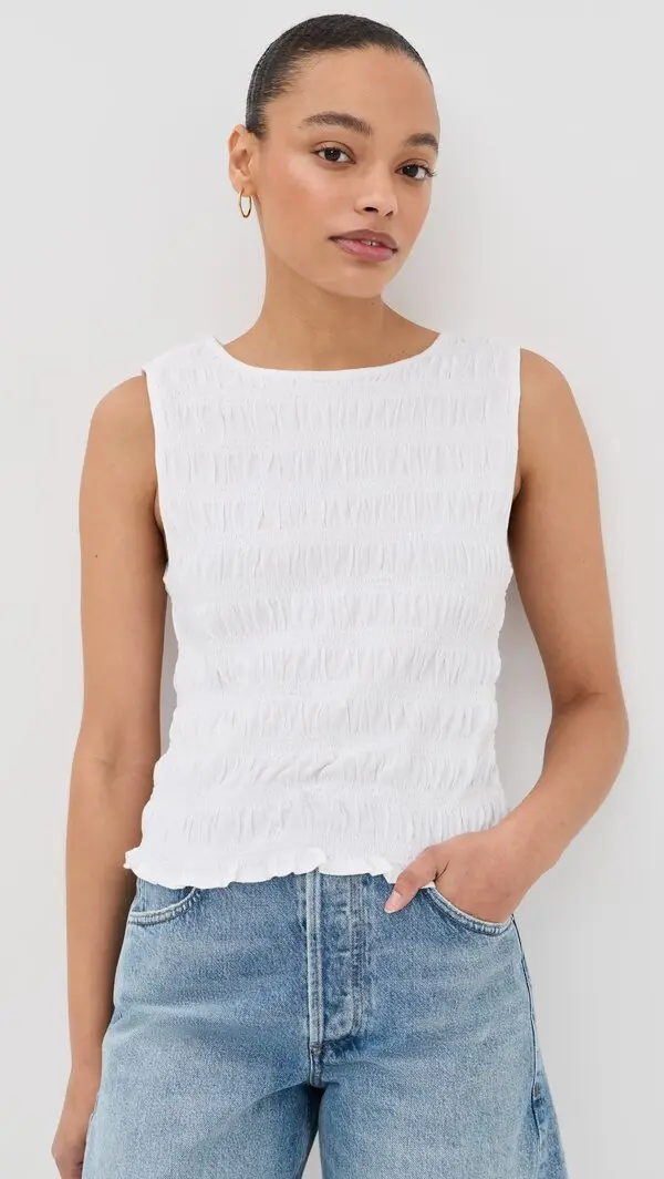 Madewell Smocked Boatneck Tank - White