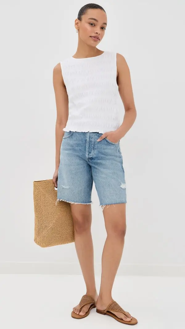 Madewell Smocked Boatneck Tank - White