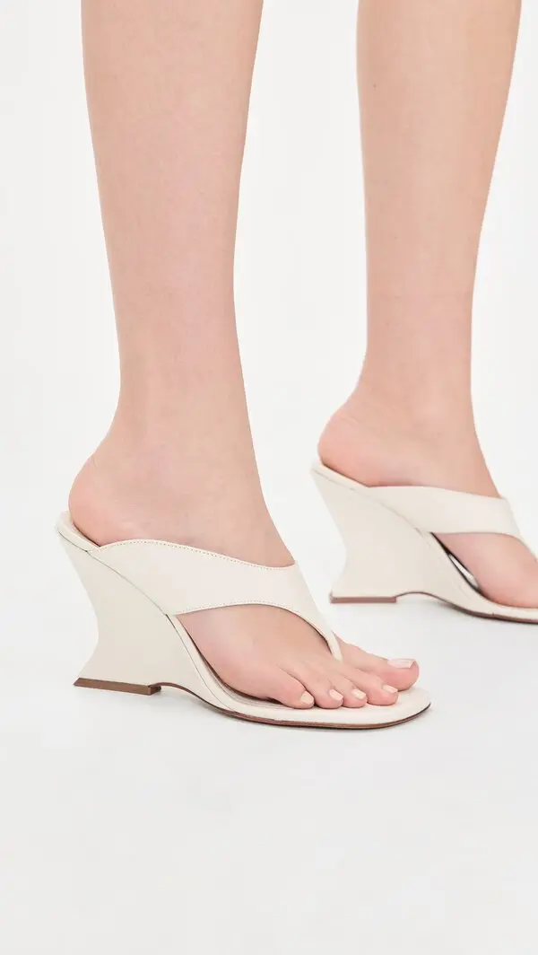 Schutz Maya Leather Wedge Sandals - Sugar White