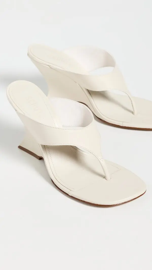 Schutz Maya Leather Wedge Sandals - Sugar White