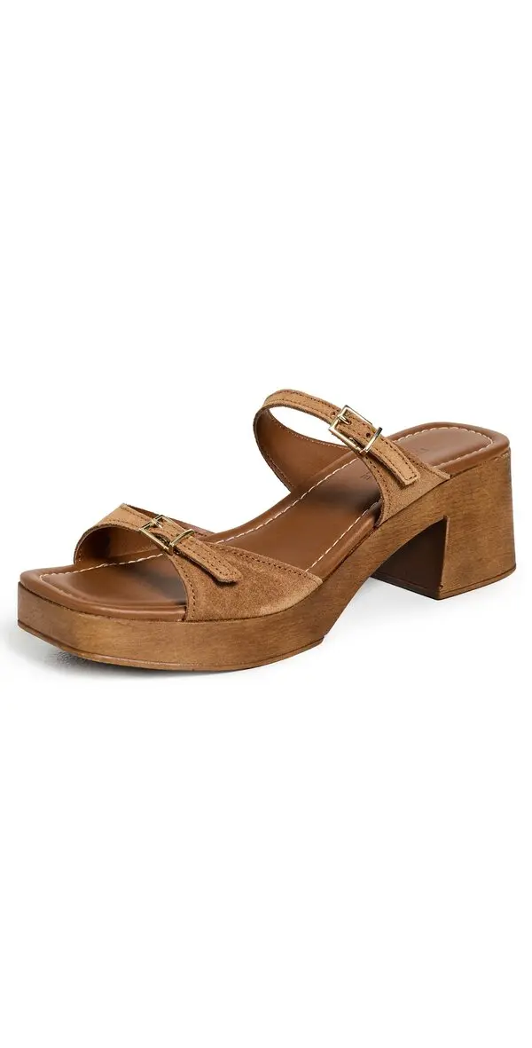 Free People Beck Buckle Clogs - Driftwood Tan Suede