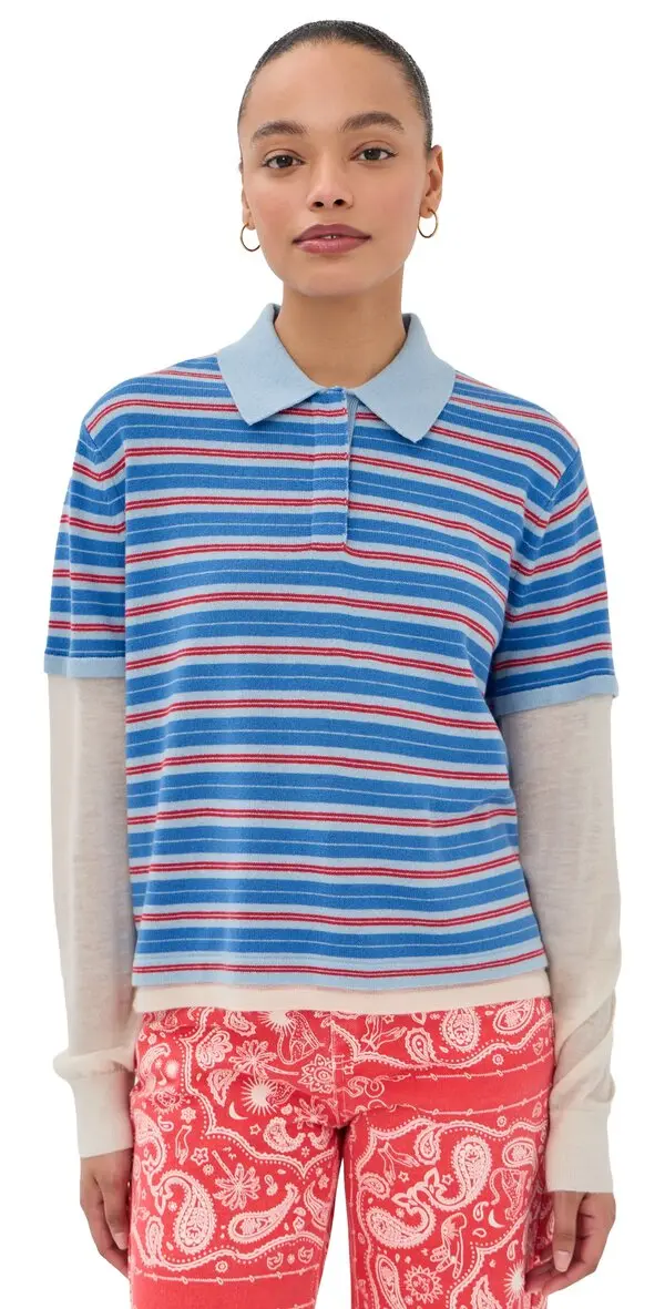 Guest In Residence Layered Cashmere Rugby Polo - Clear Sky Combo