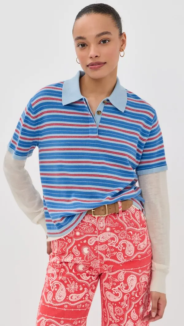 Guest In Residence Layered Cashmere Rugby Polo - Clear Sky Combo