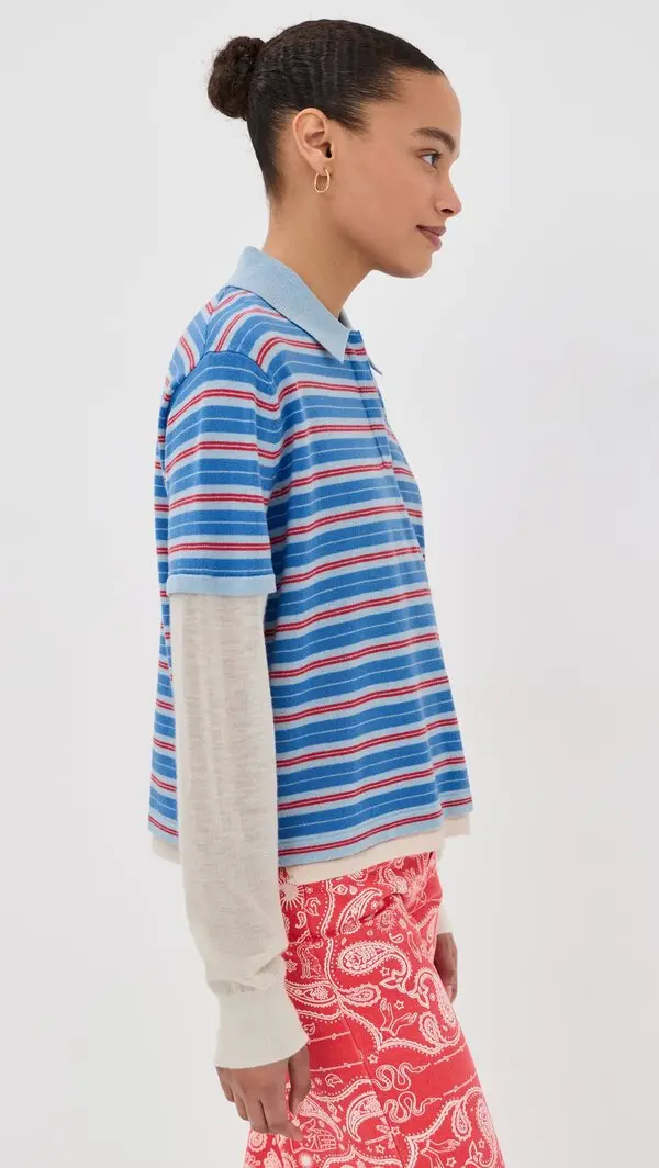 Guest In Residence Layered Cashmere Rugby Polo - Clear Sky Combo