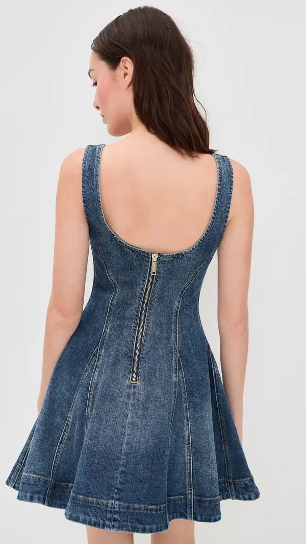 Self-Portrait Denim Flared Mini Dress In Blue - 30% Off | Editorialist