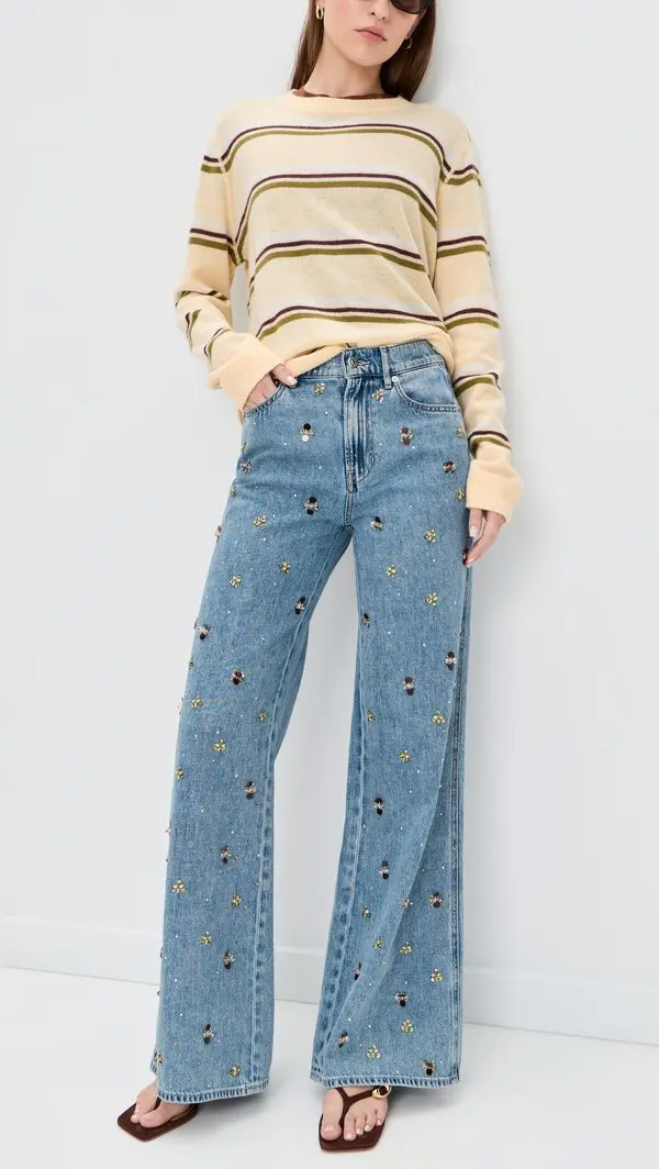 Veronica Beard Kasey Wide Leg Jeans - Silver Dust