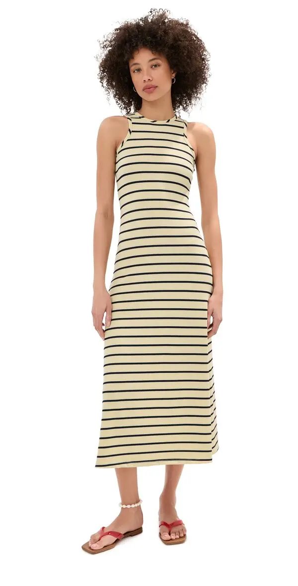 STATE & LAKE Sloane Stripe Midi Dress - Yellow/blue