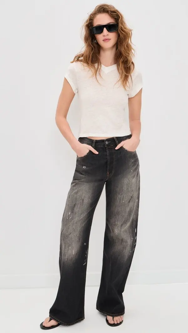 IRO PARIS Sybel Linen V-neck Tee - Porcelain