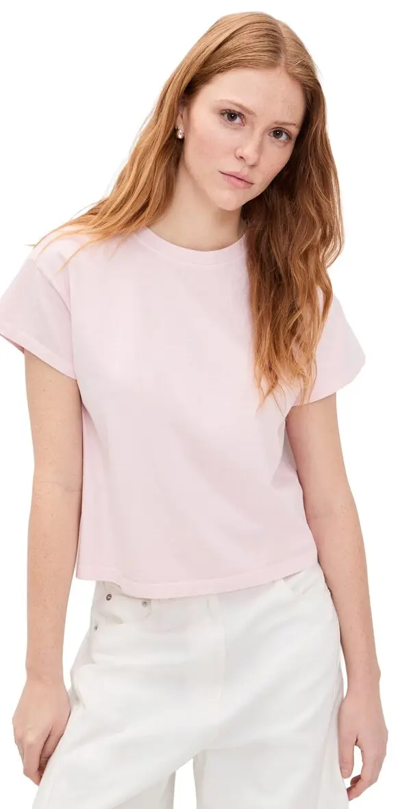 Rag & Bone Distressed Washed Kelly Boxy Tee - Peony