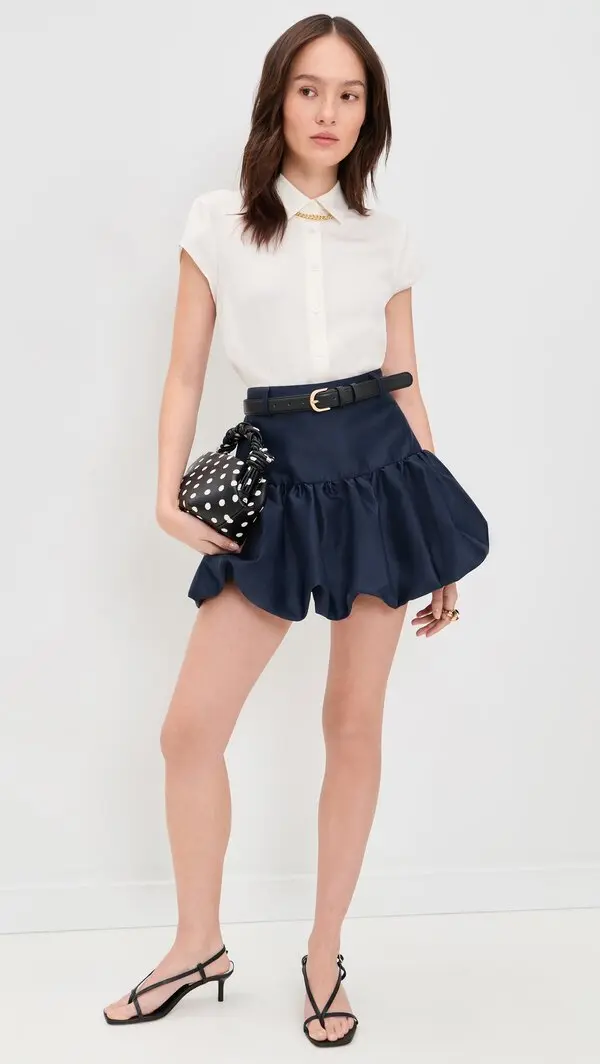 SELF-PORTRAIT Taffeta Bubble Skirt - Navy