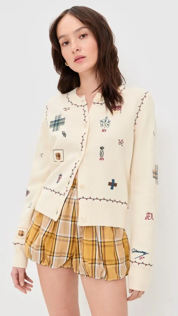Sea Claira Emb Knit Cardigan - Cream