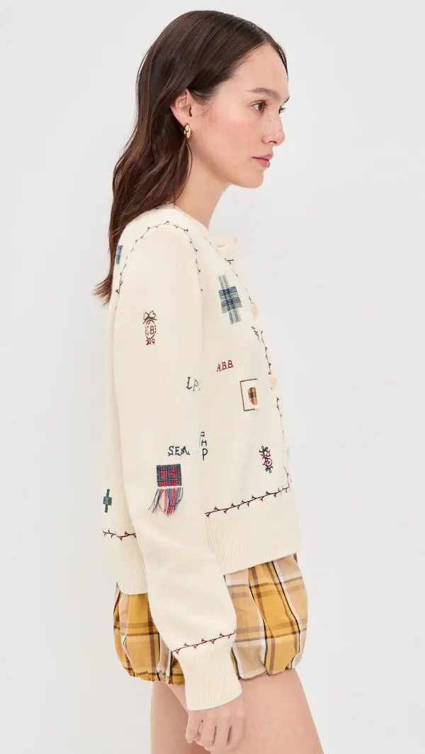 Sea Claira Emb Knit Cardigan - Cream