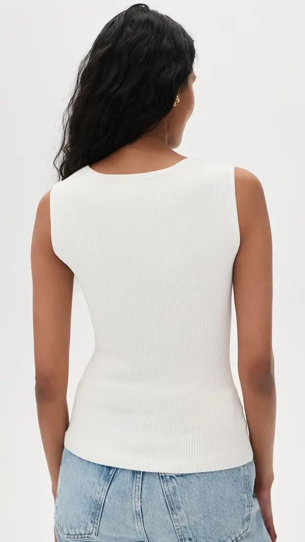 DL1961 Square Neck Ribbed Knit Tank Top - White