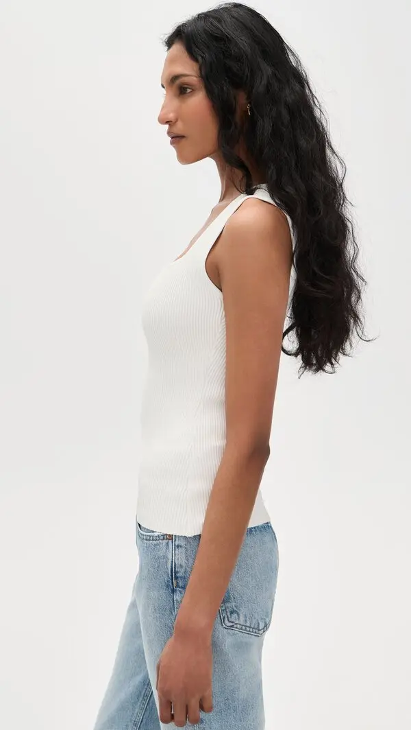 DL1961 Square Neck Ribbed Knit Tank Top - White
