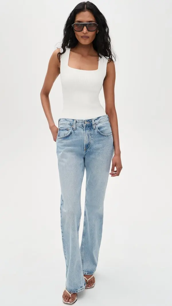 DL1961 Square Neck Ribbed Knit Tank Top - White