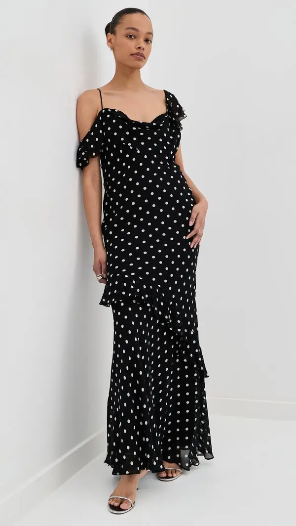 SELF-PORTRAIT Polka Dot Georgette Maxi Dress