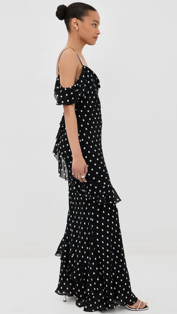 SELF-PORTRAIT Polka Dot Georgette Maxi Dress