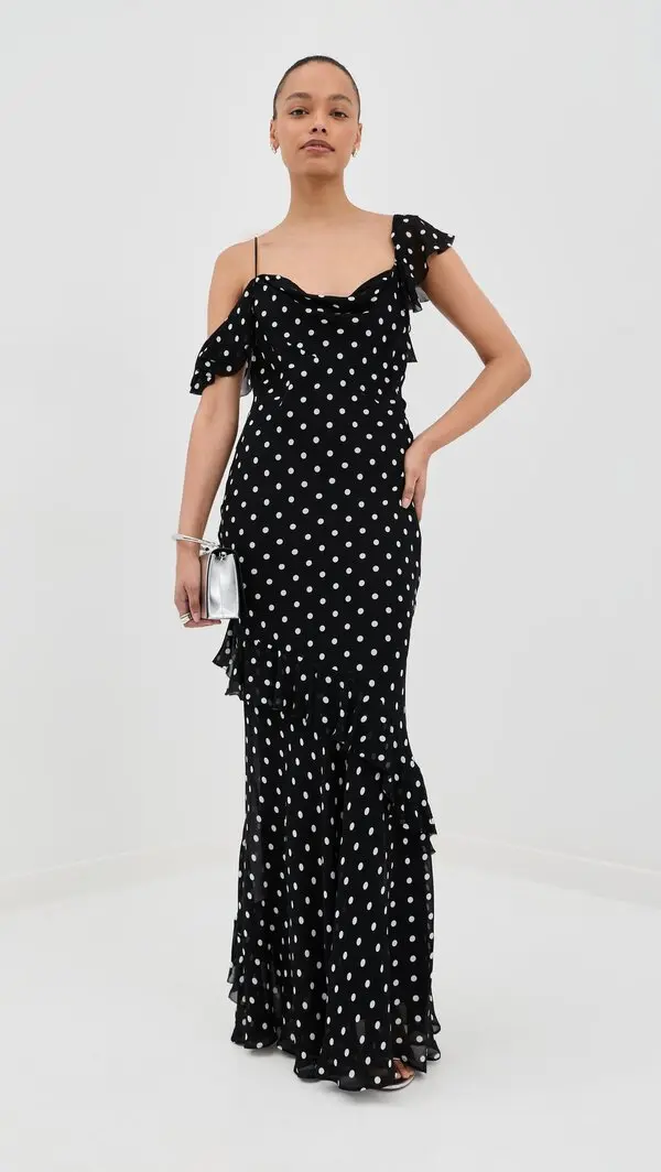 SELF-PORTRAIT Polka Dot Georgette Maxi Dress