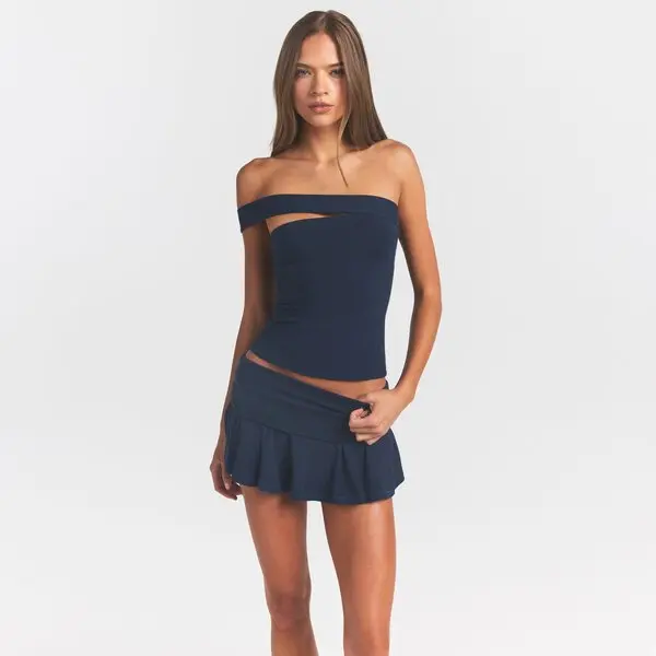 SKIMS Cotton Jersey Foldover Mini Skort - Navy