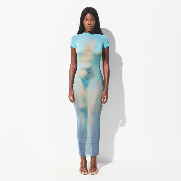 SKIMS Mesh Cover-up Maxi Dress - Cyan Fk Body Print