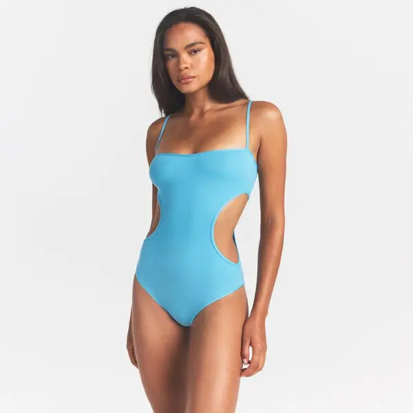 SKIMS Cut Out Cotton Rib Bodysuit - Water