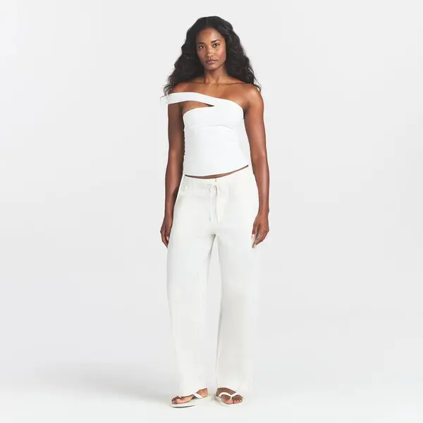 SKIMS Asymmetrical Cotton Jersey Top - Marble