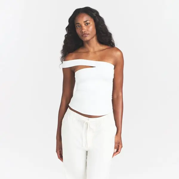 SKIMS Asymmetrical Cotton Jersey Top - Marble