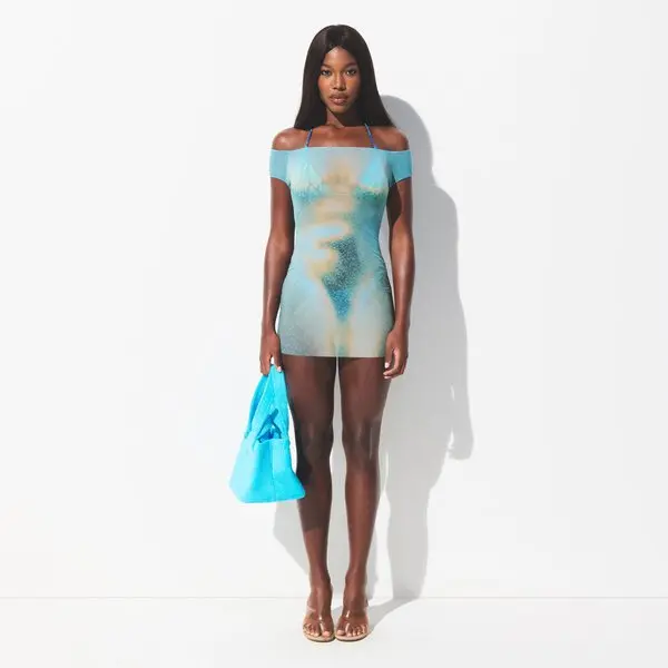 SKIMS Mesh Mini Dress - Cyan Fk Body Print