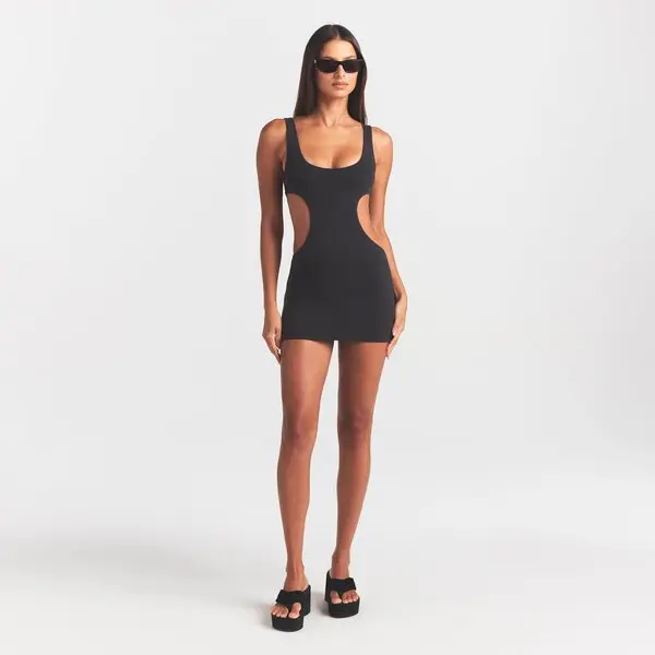 SKIMS Cut Out Cotton Jersey Mini Dress - Soot