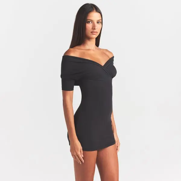 SKIMS Cotton Jersey Wrap Mini Dress - Soot