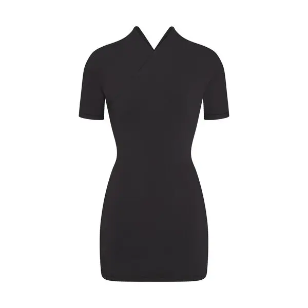SKIMS Cotton Jersey Wrap Mini Dress - Soot