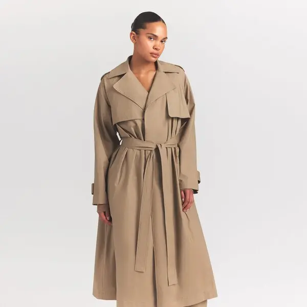 SKIMS Oversized Trench Coat In Woven Cotton - Desert