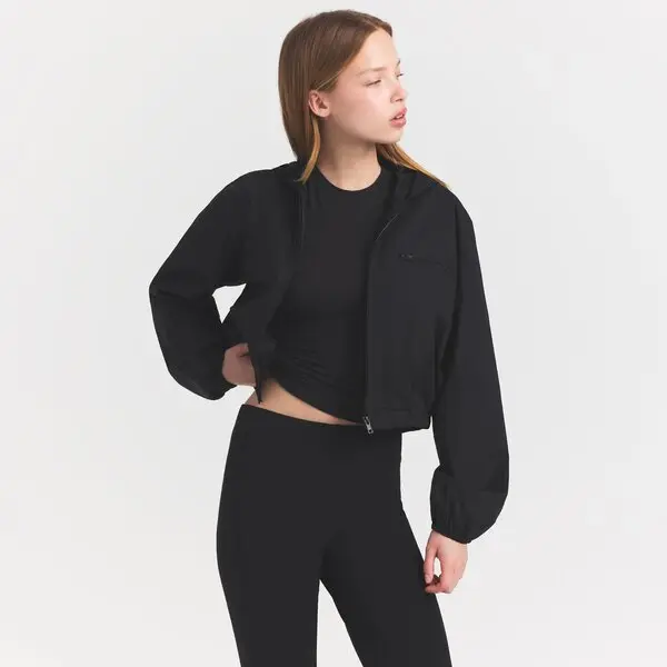SKIMS Woven Cotton Cropped Zip Up Jacket - Onyx