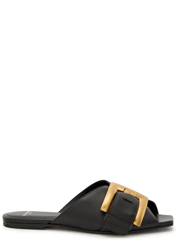 Balmain Oversized Buckle Leather Sandals - Black