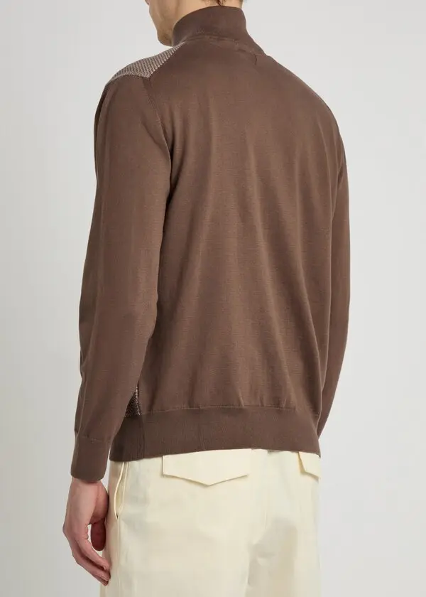 Canali Textured Half-zip Cotton Jumper - Brown