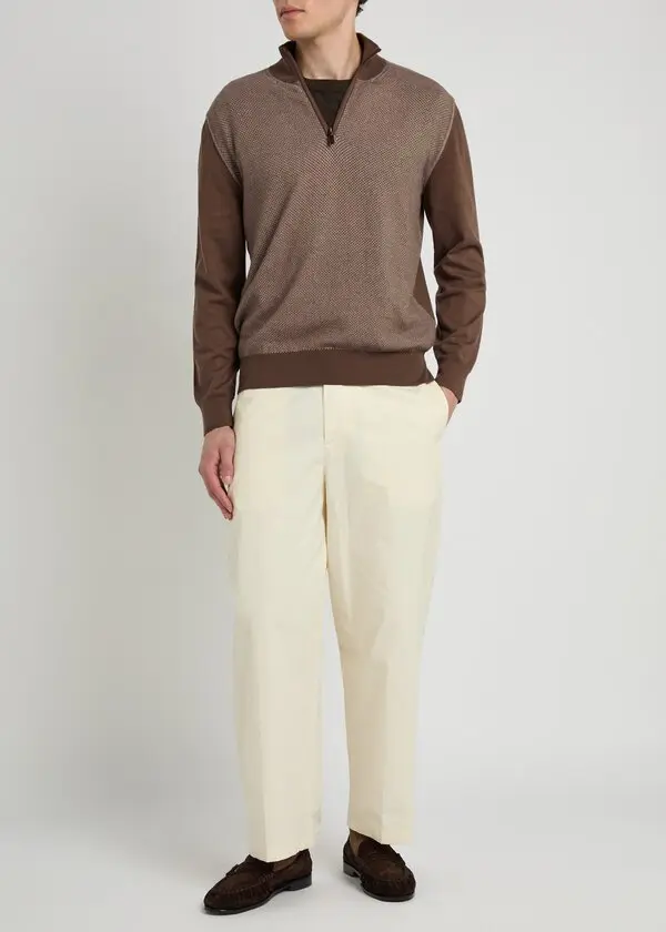 Canali Textured Half-zip Cotton Jumper - Brown
