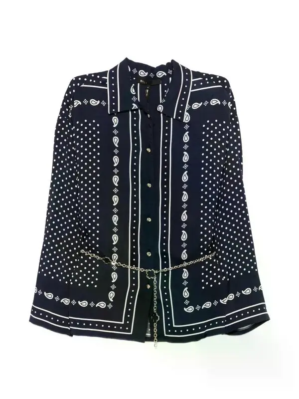 Maje Flowing Printed Shirt With Gold-tone Accents - Blue