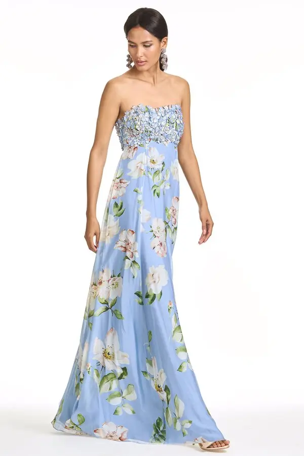 Sachin & Babi Floral Chiffon Empire Waist Gown