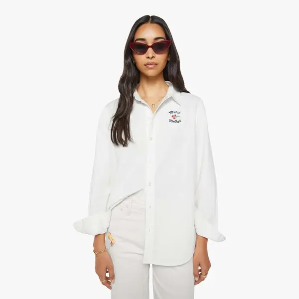 MOTHER Merci X The Bestie Office Hours Shirt - White