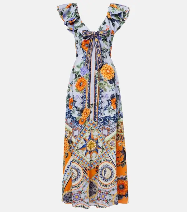 Camilla Printed Linen And Silk Maxi Dress - Multicoloured
