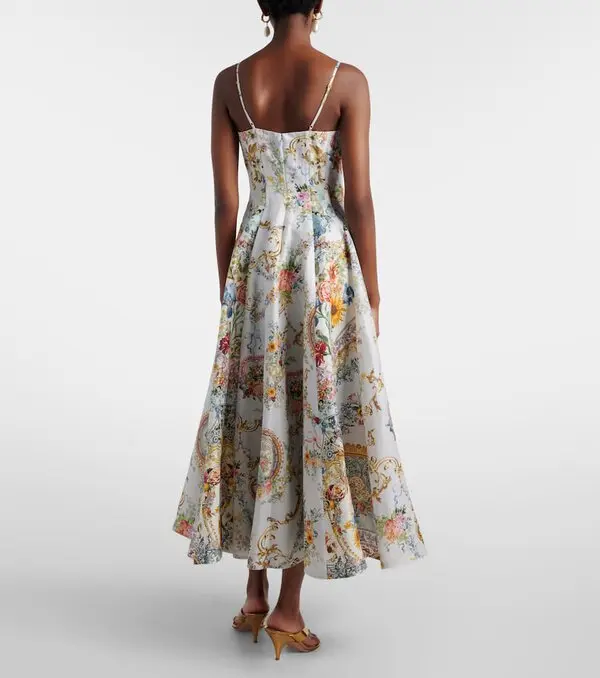 Camilla Printed Linen And Silk Bustier Dress