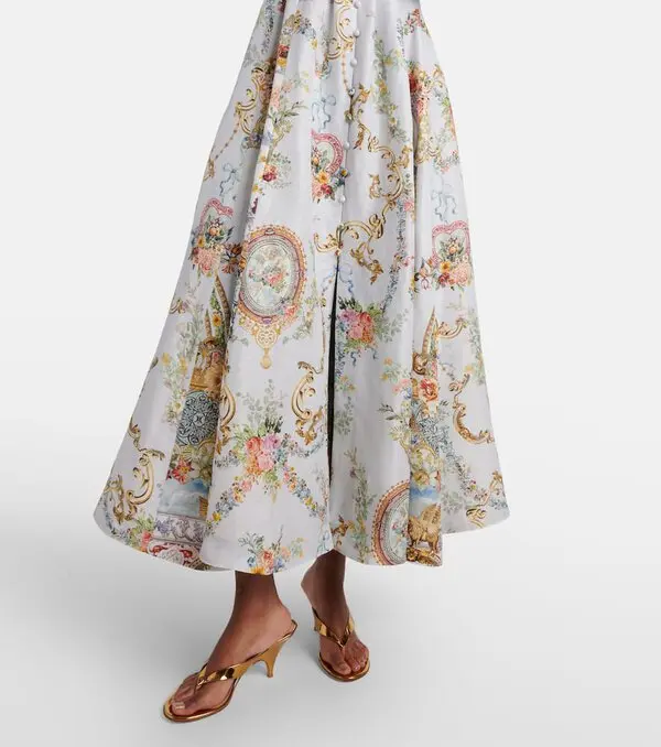 Camilla Printed Linen And Silk Bustier Dress