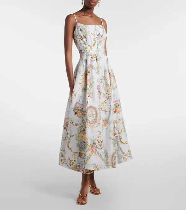 Camilla Printed Linen And Silk Bustier Dress - Multicoloured