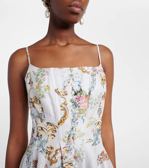 Camilla Printed Linen And Silk Bustier Dress - Multicoloured
