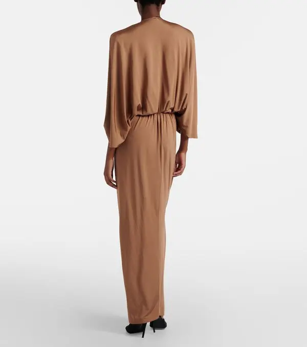 JACQUES WEI Floral-appliqué Jersey Maxi Dress - Brown