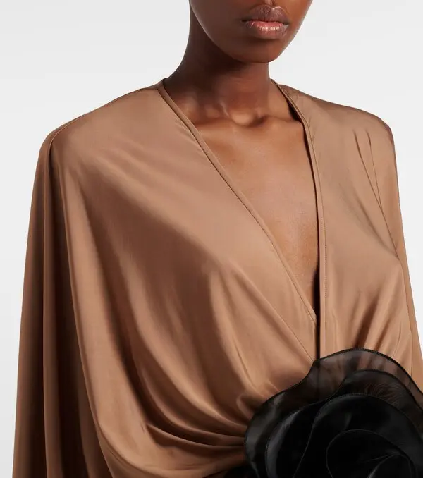 JACQUES WEI Floral-appliqué Jersey Maxi Dress - Brown