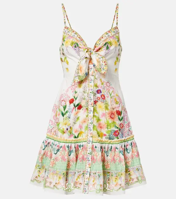 Camilla Bow-detail Floral Cotton Minidress - White
