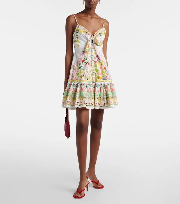 Camilla Bow-detail Floral Cotton Minidress