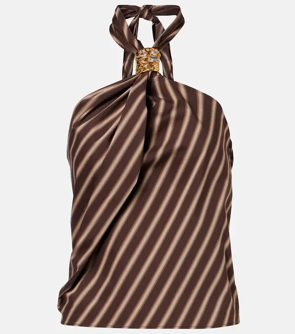 JACQUES WEI Gathered Striped Cotton-blend Top